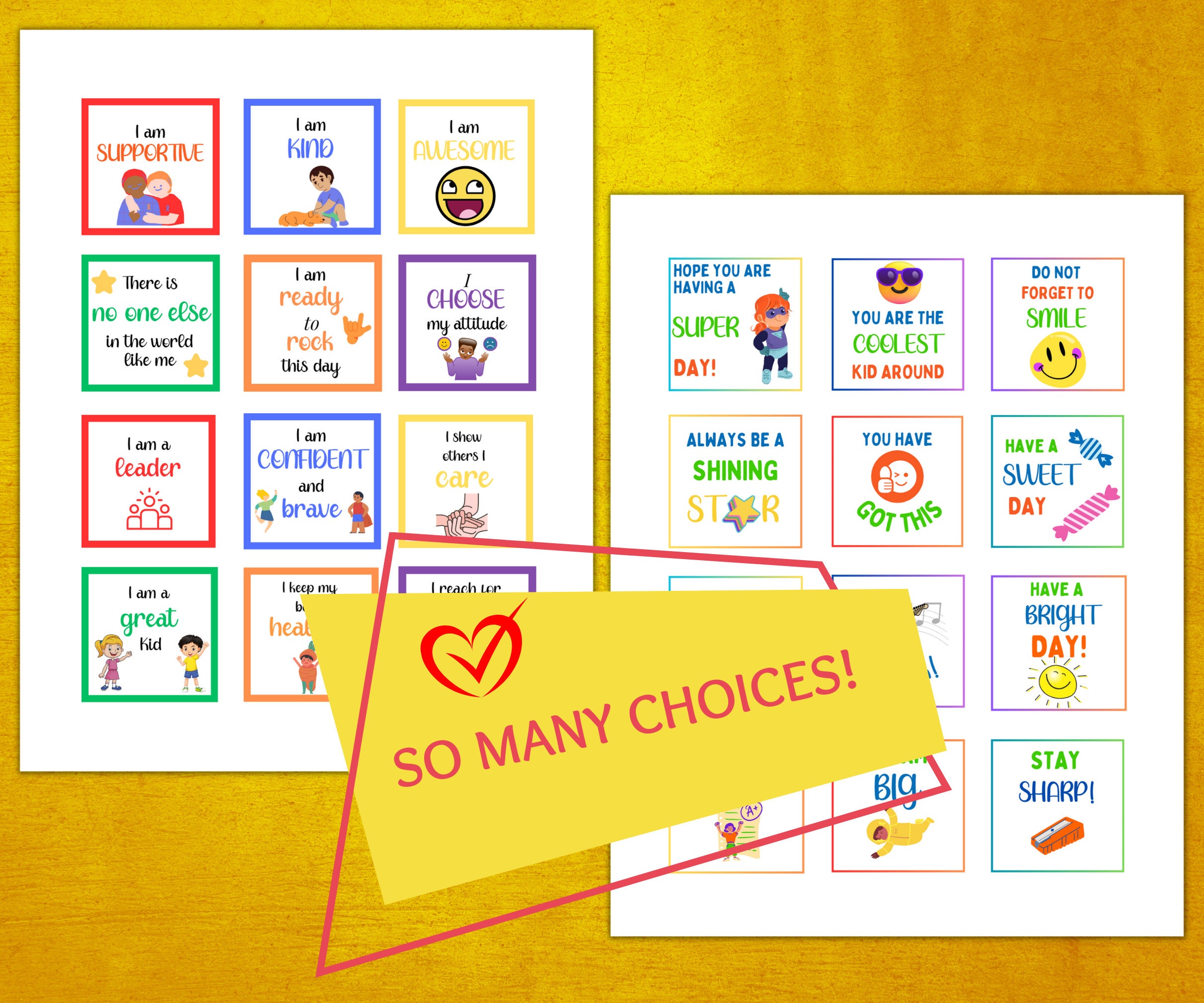 Printable Lunchbox Notes for Kids, Kids Positive Affirmations, Lunch ...