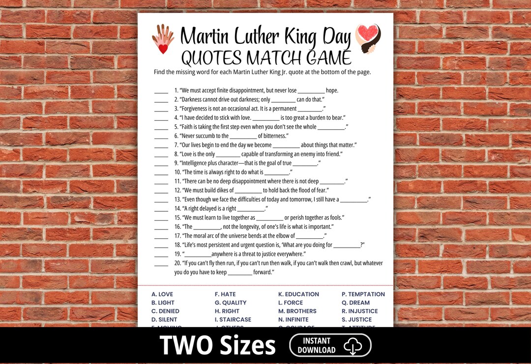 Martin Luther King Day Game, Quote Matching Game, Matching Games ...