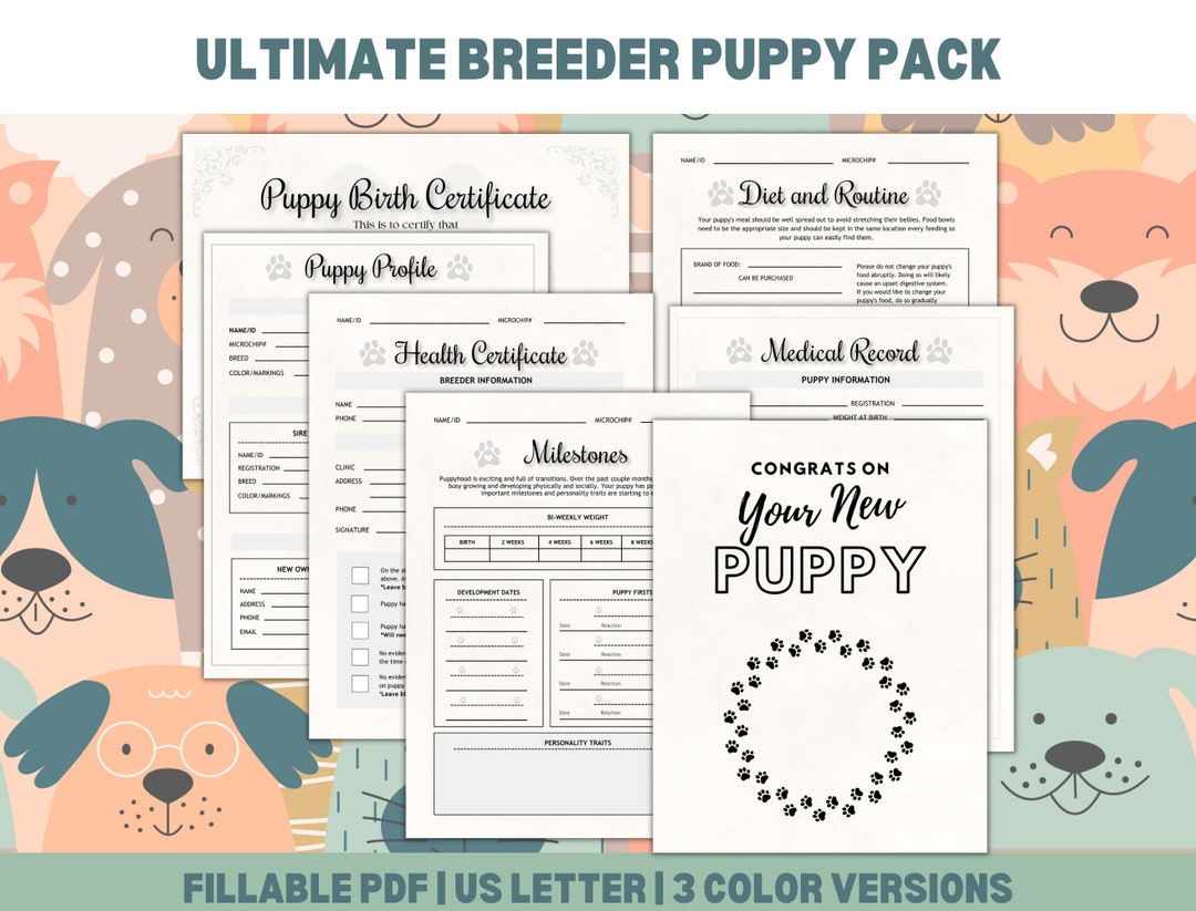 Ultimate Breeder Puppy Pack, Puppy Shot Record, Puppy Birth Certificate ...