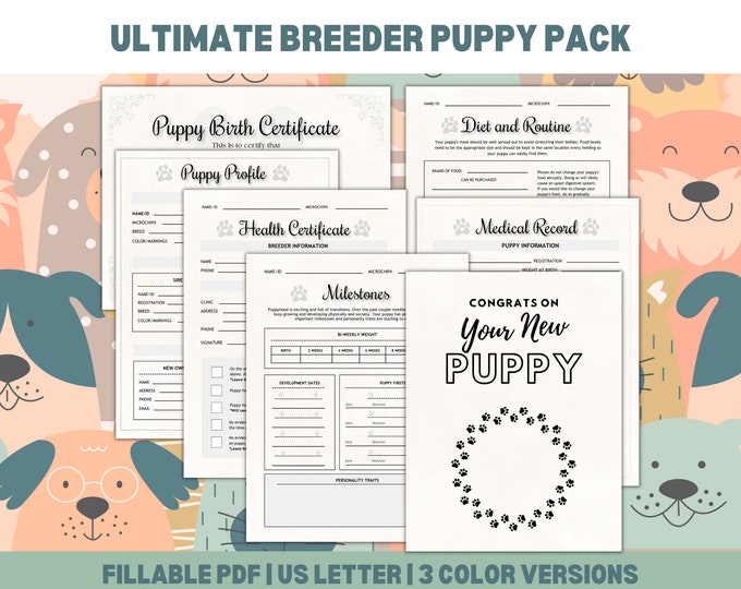 Puppy Pack Printables for Dog Breeding - Puppy Kit | Puppy Packs | Dog ...