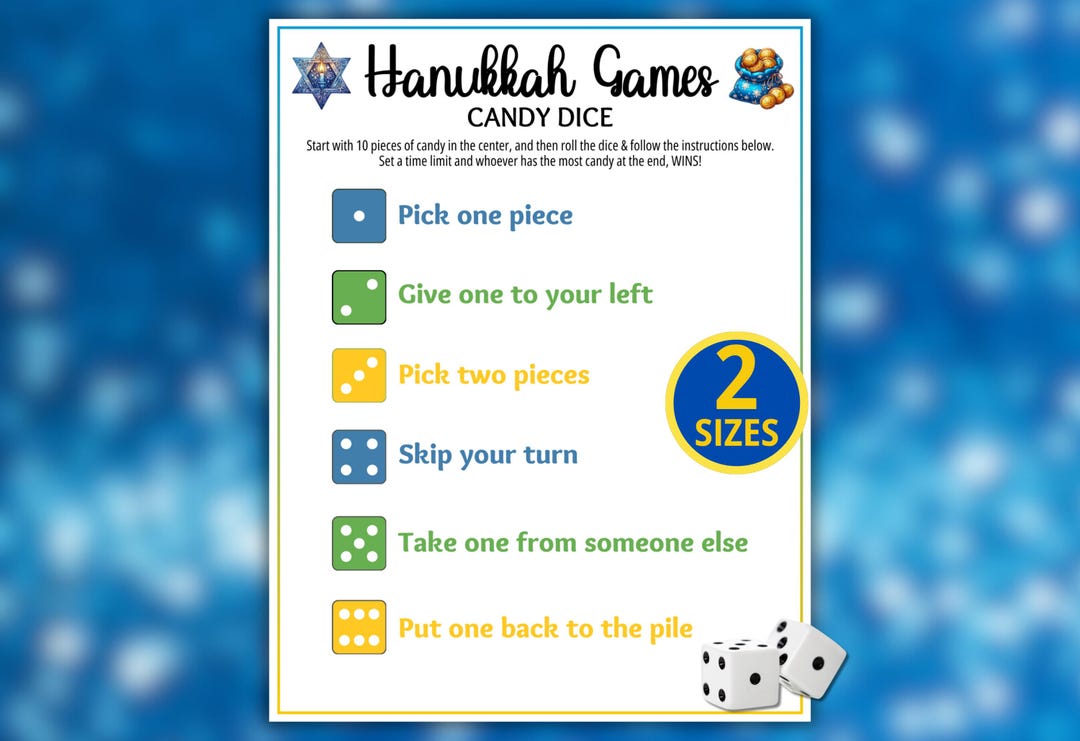 Candy Dice Game, Hanukkah Games, Hanukkah Dice Game, Hanukkah Party ...