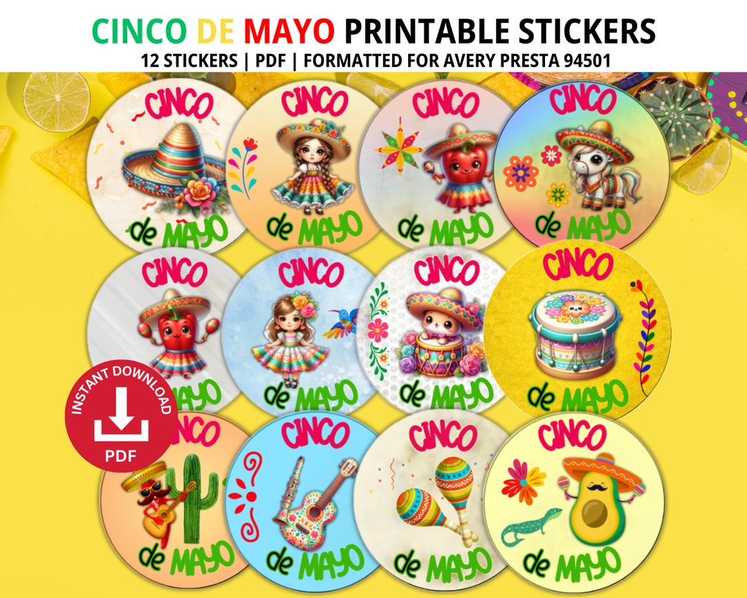 Cinco De Mayo Stickers, Cinco De Mayo Party, Printable Stickers ...