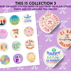 Pi Day Stickers, 3 Collections Bundle, Printable Stickers, Pi Day Decor ...