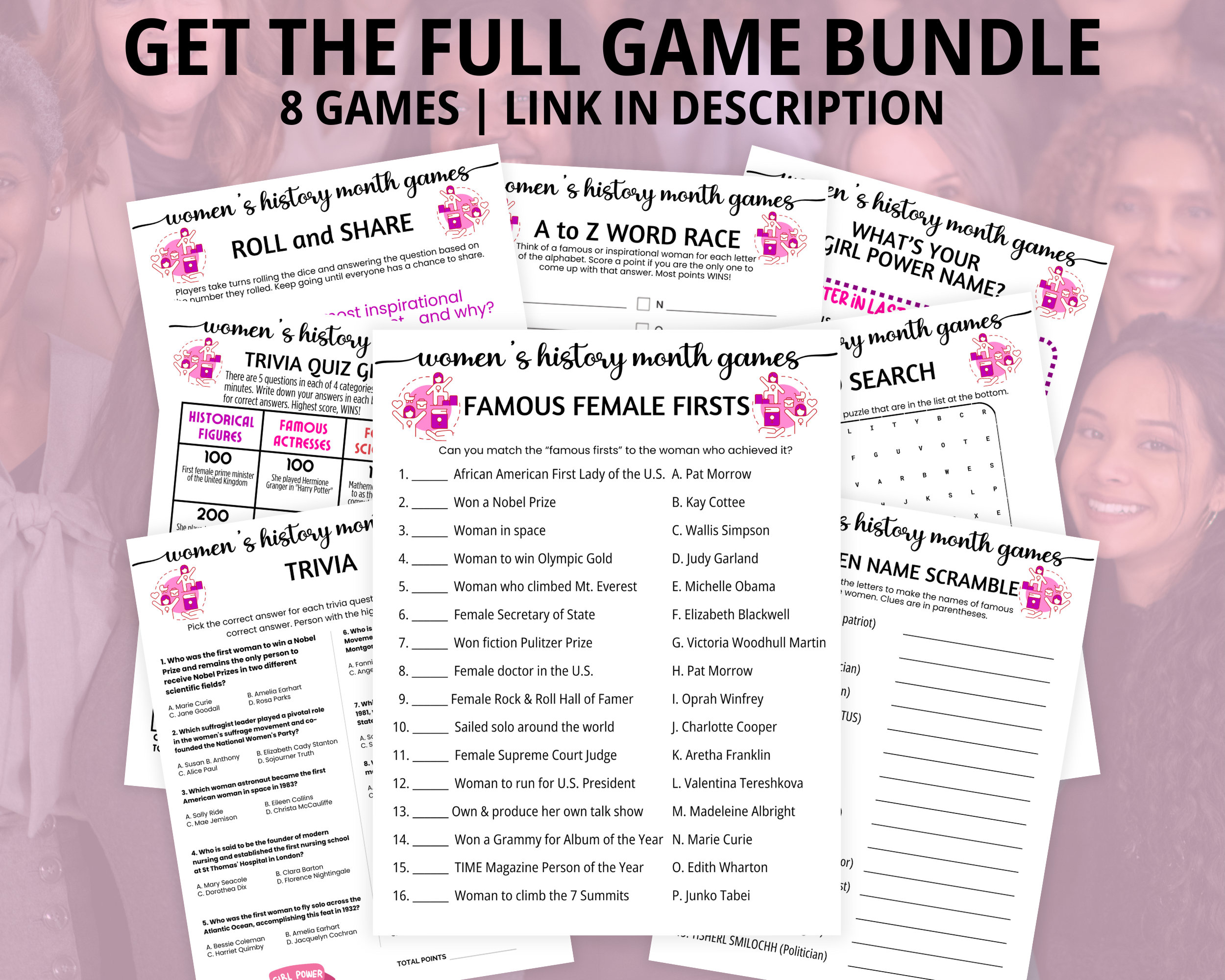 Famous Female Firsts, Matching Game, Womens History Month, Family Game ...