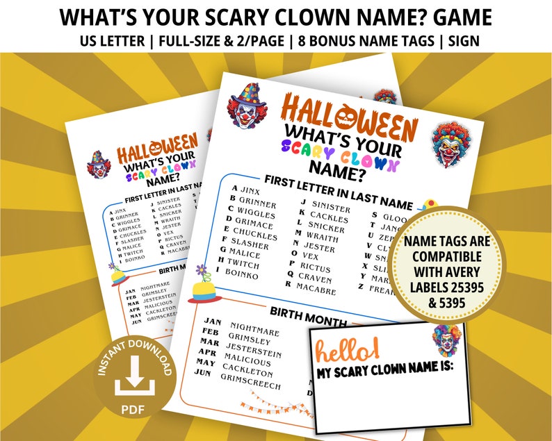 What's Your Scary Clown Name, Halloween Name Game, Whats Your Name ...