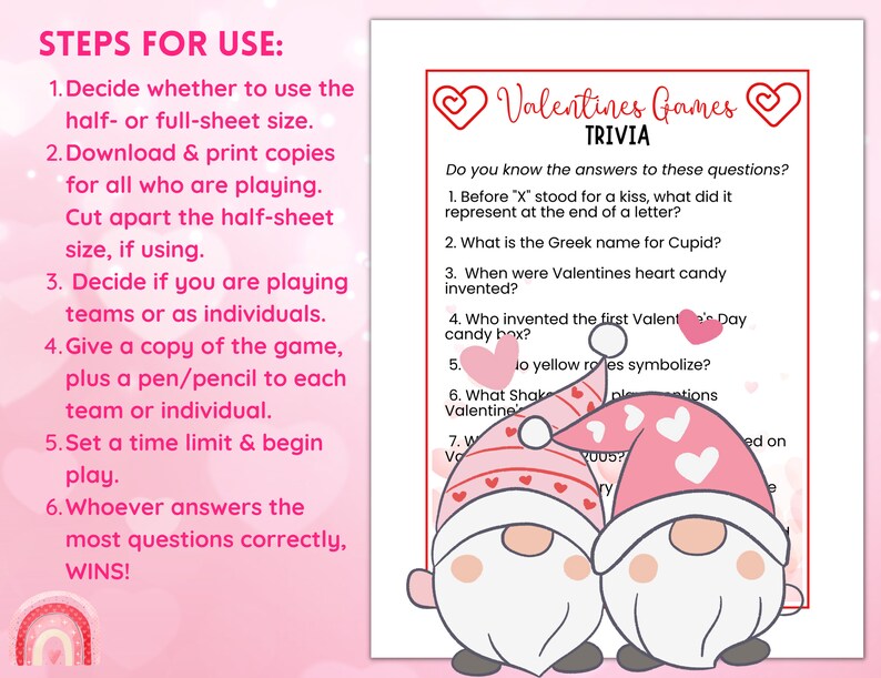 Valentine Trivia Game, Printable Game, for Kids and Adults, Valentines ...
