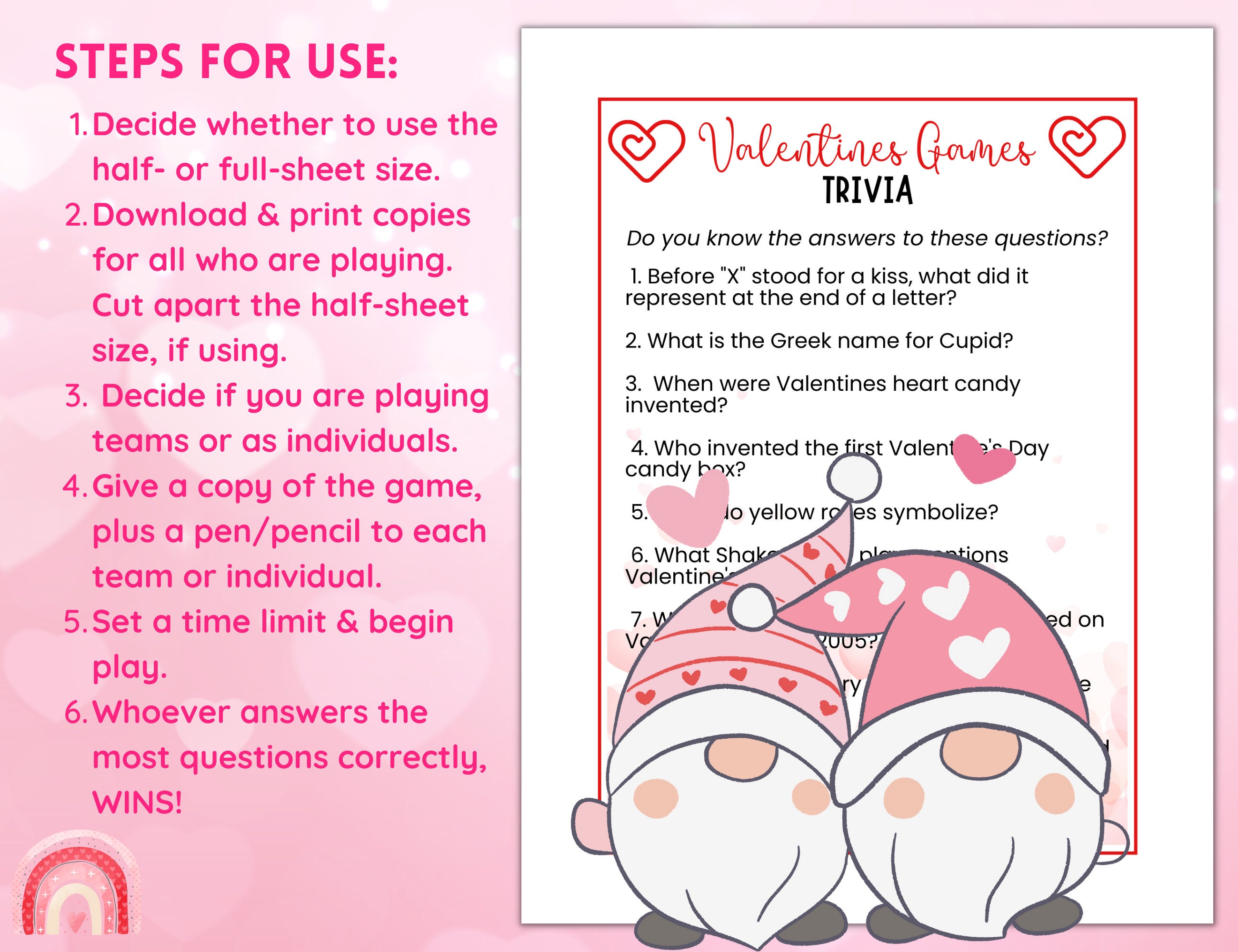 Valentine Trivia Game, Printable Game, for Kids and Adults, Valentines ...