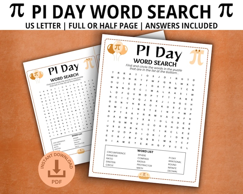 Pi Day Word Search, Pi Day Game, Pi Day Download, Math Teacher, Math Pi ...