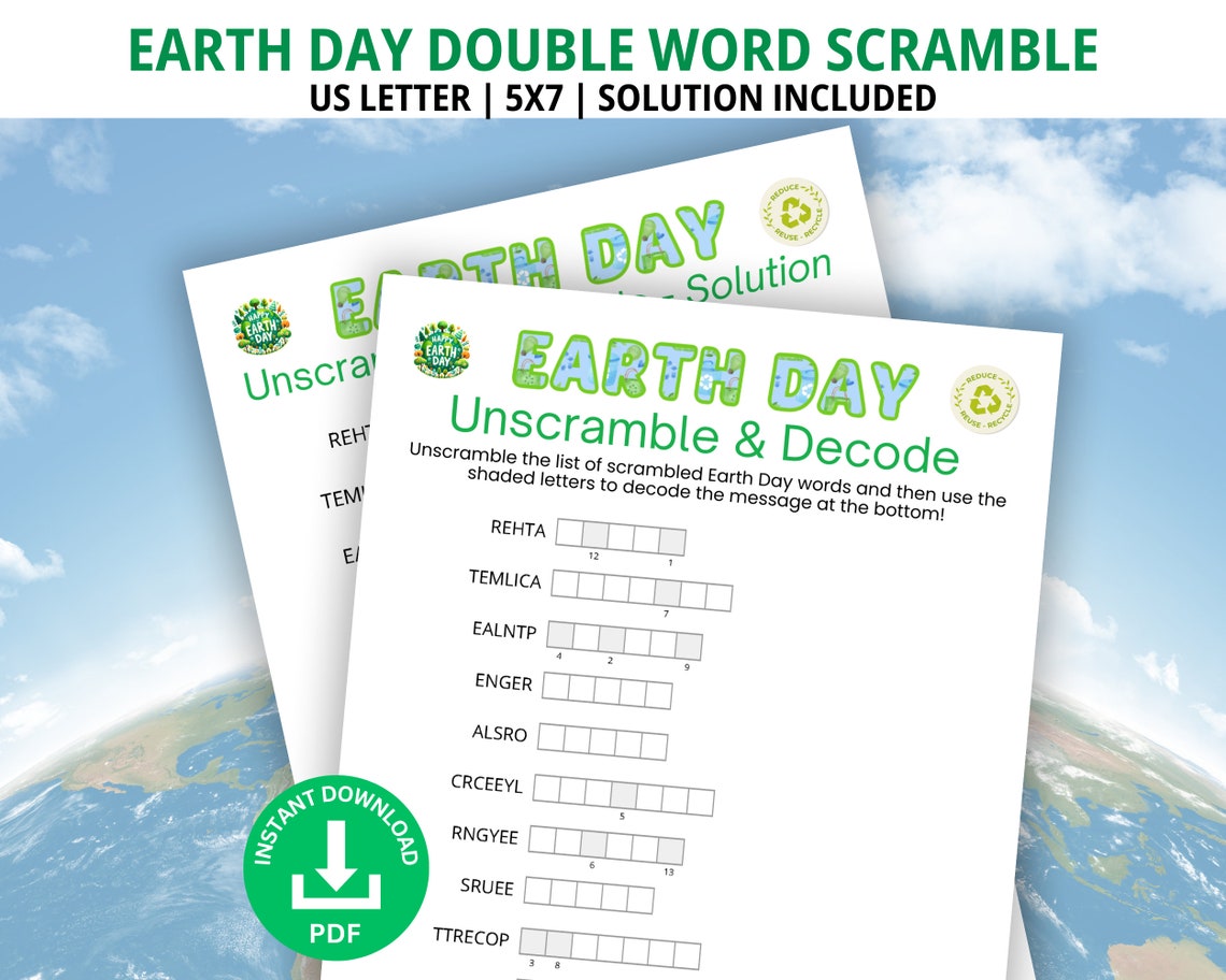Earth Day Double Word Scramble Game, Earth Day Game, Unscramble and ...