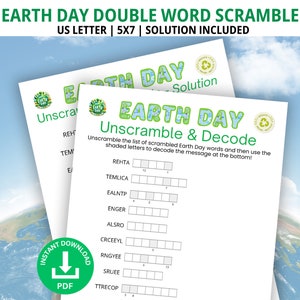 Earth Day Double Word Scramble Game, Earth Day Game, Unscramble and ...