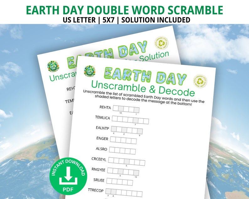 Earth Day Double Word Scramble Game, Earth Day Game, Unscramble and ...