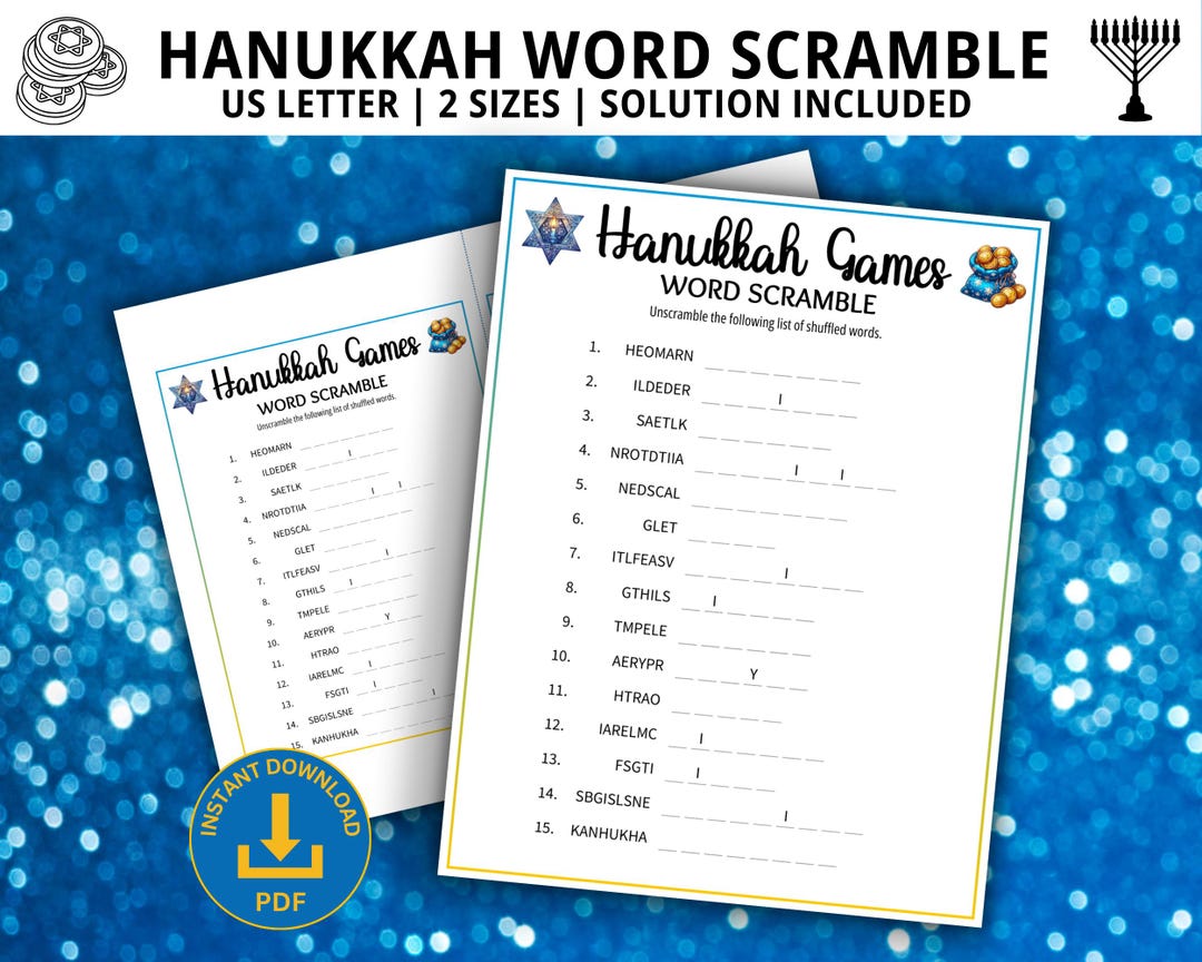 Hanukkah Word Scramble, Hanukkah Games, Hanukkah Trivia, Word Games ...