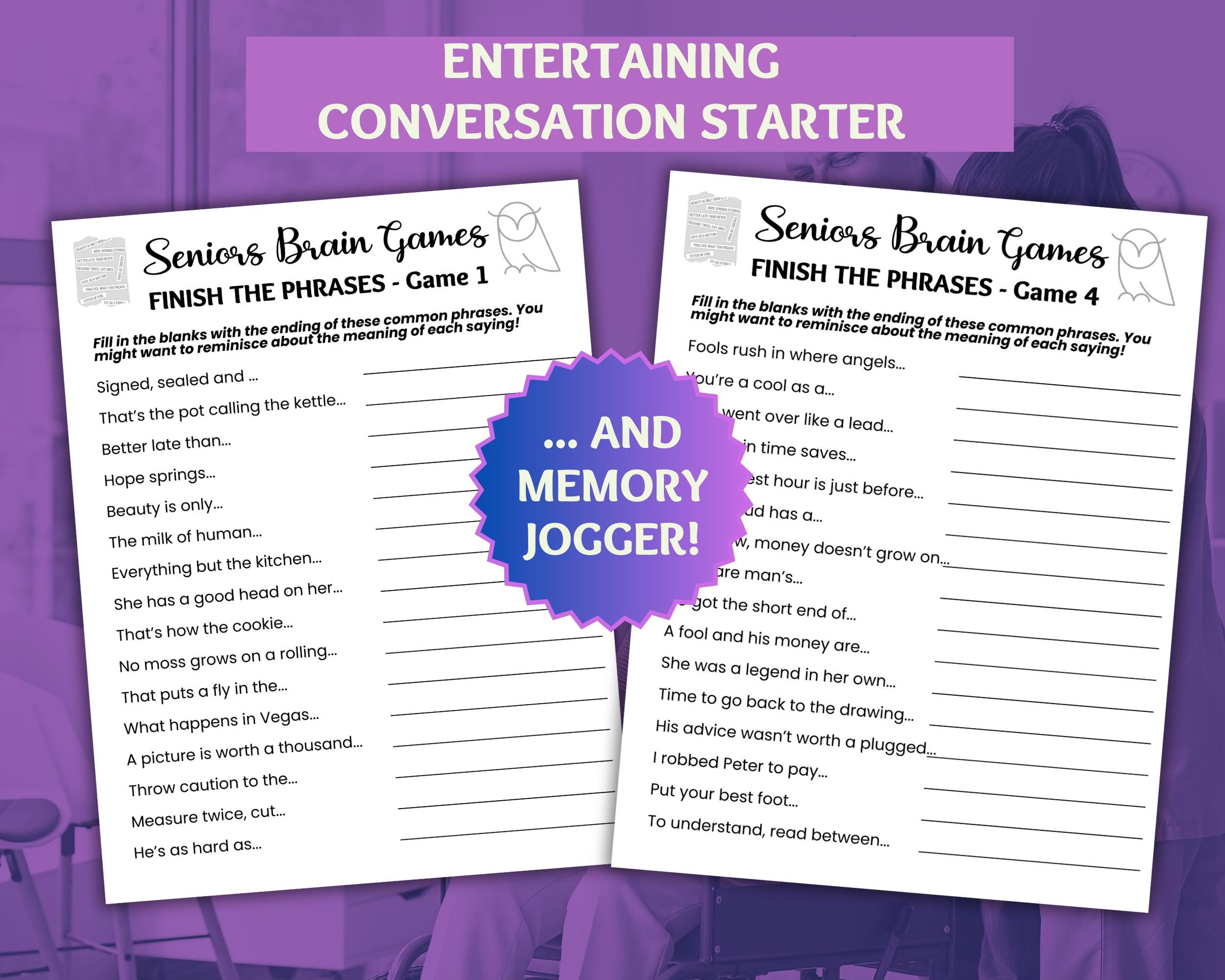 Finish the Phrase, Seniors Brain Games, Dementia Game, Dementia ...