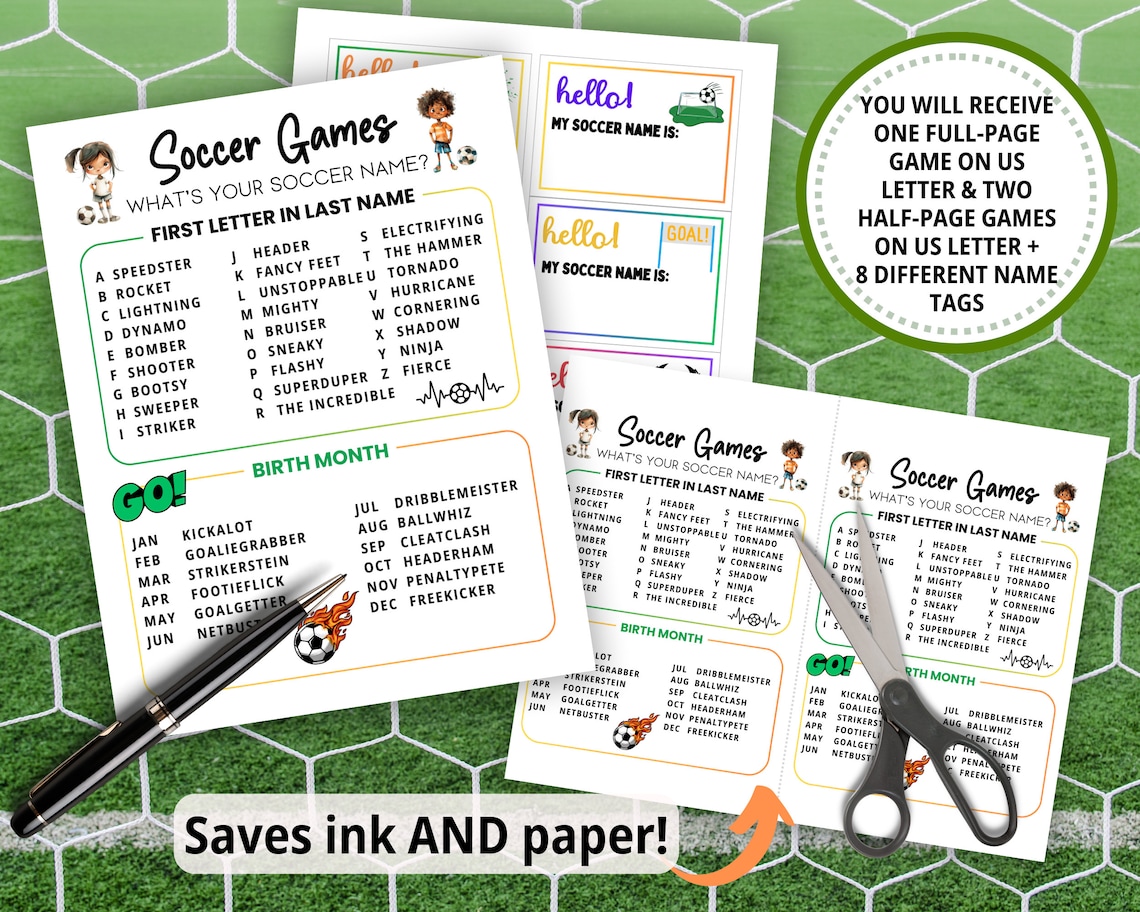 What's Your Soccer Name Game, Soccer Games, Family Game Night, Soccer ...