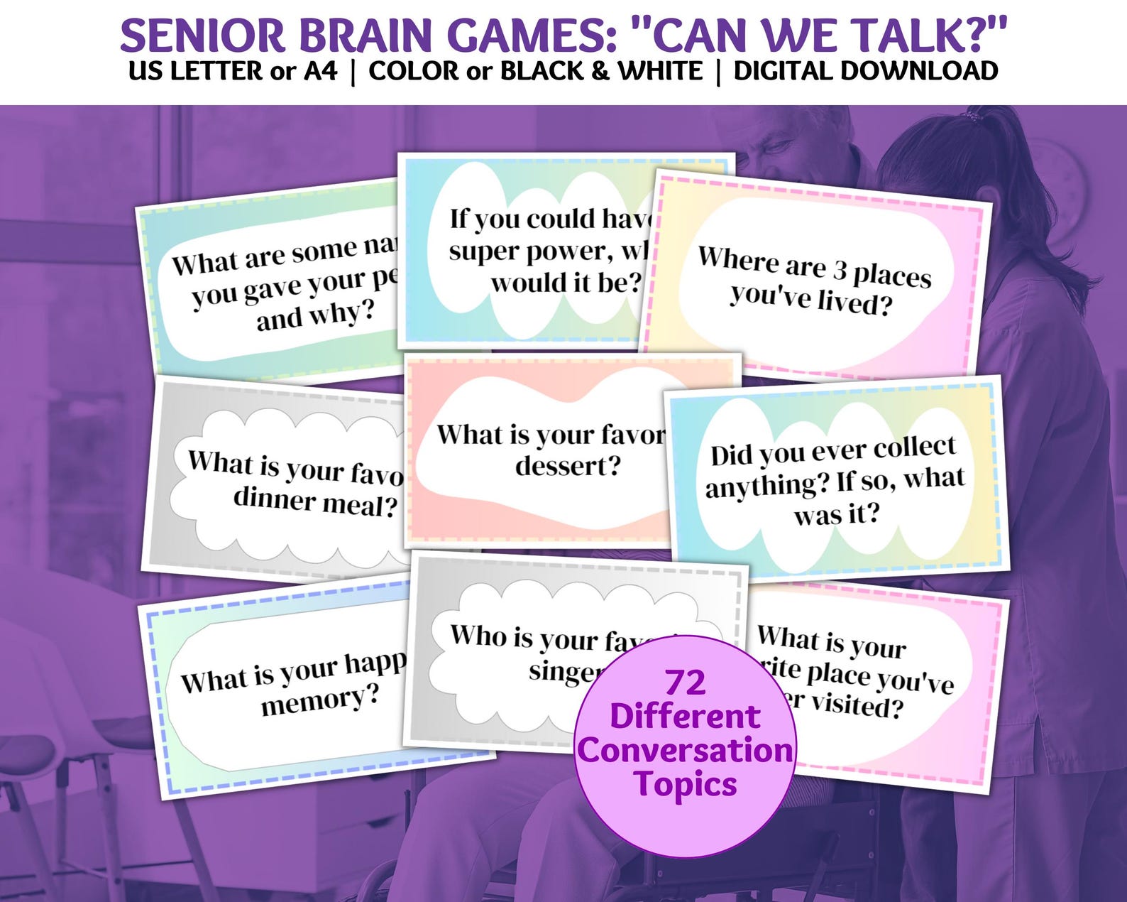 Seniors Can We Talk Game, Conversation Cards, Seniors Brain Games ...
