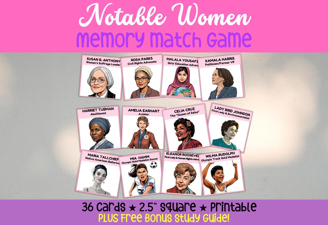 Notable Women, Famous Women, Matching Game, Memory Game, Memory Cards ...