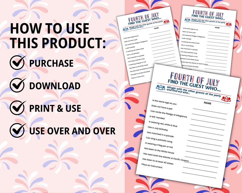 Find the Guest Game, 4th of July Game, Family Party Games, Patriotic ...