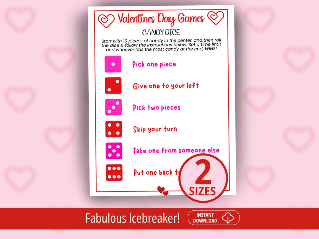 Valentines Candy Dice Game, Valentine Party Game, Valentines Day Game ...