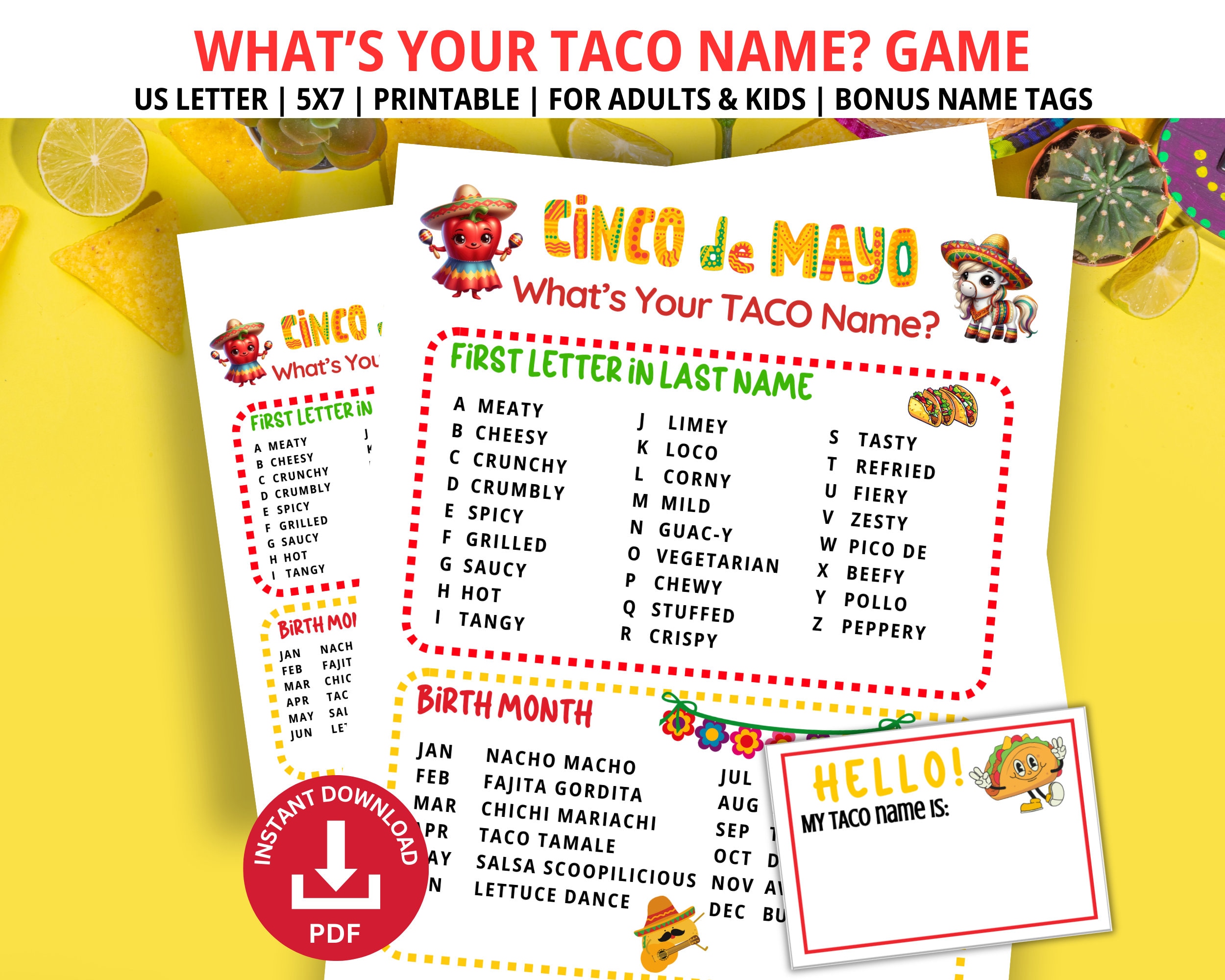 Whats Your Taco Name Game, Cinco De Mayo Games, Family Game Night ...