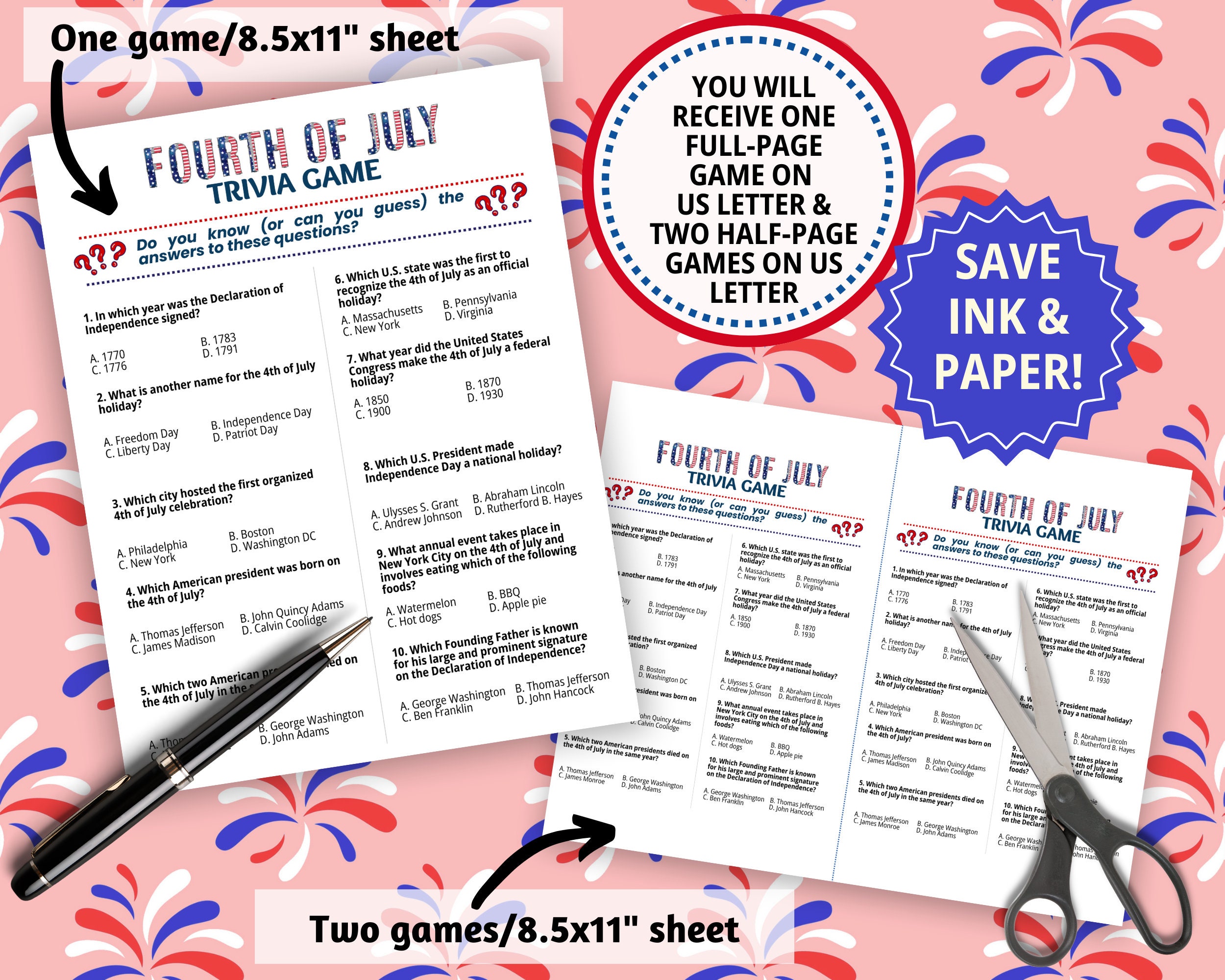 4th of July Trivia Game, Fourth of July Games, Group Games, Patriotic ...