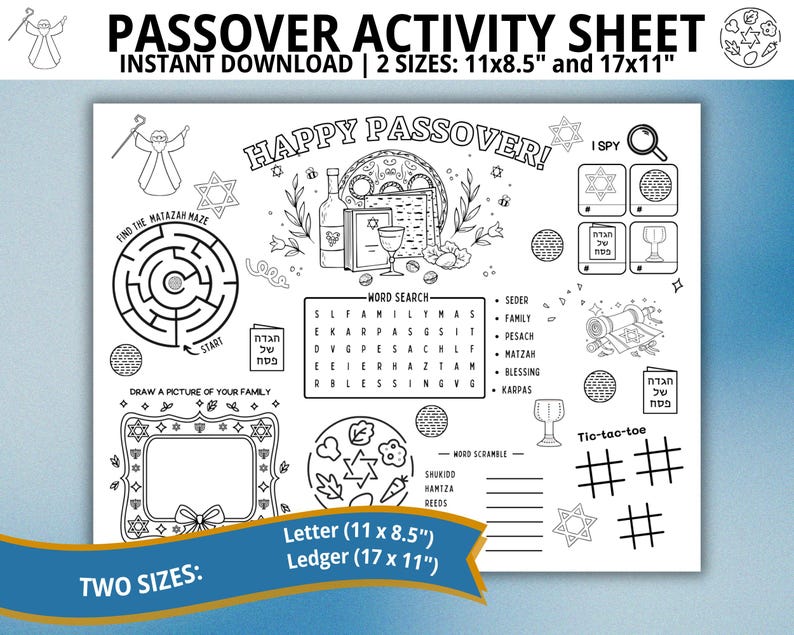 Passover Activity Sheet, 2 Sizes, Passover Game, Kids Passover ...