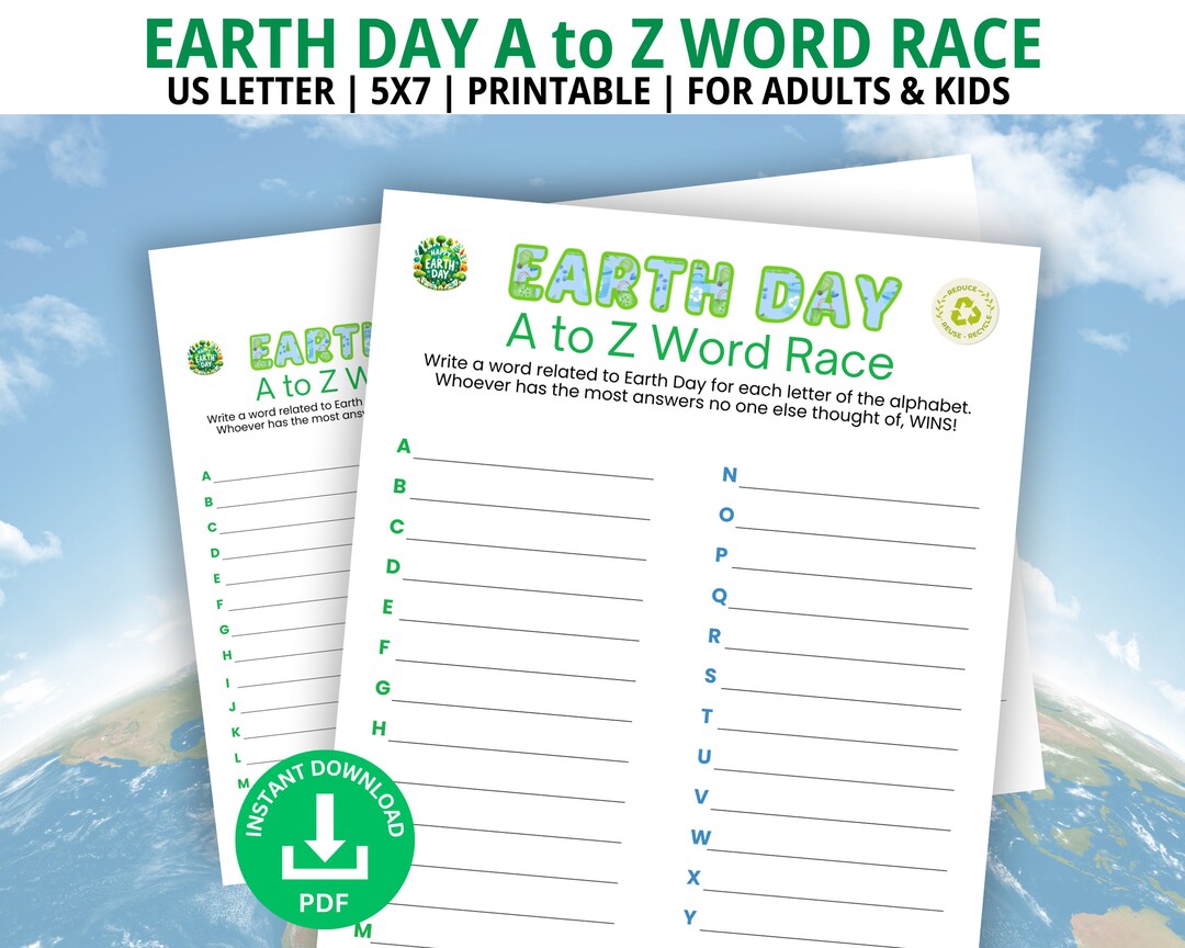 Earth Day A to Z Word Race, Earth Day Games, Family Game Night, Office ...