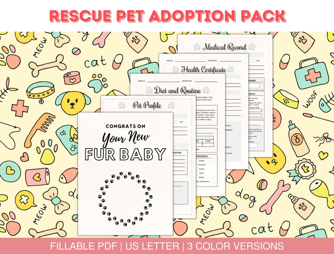 Rescue Pet Adoption Pack, Cat Rescue, Puppy Birth Certificate, Animal ...