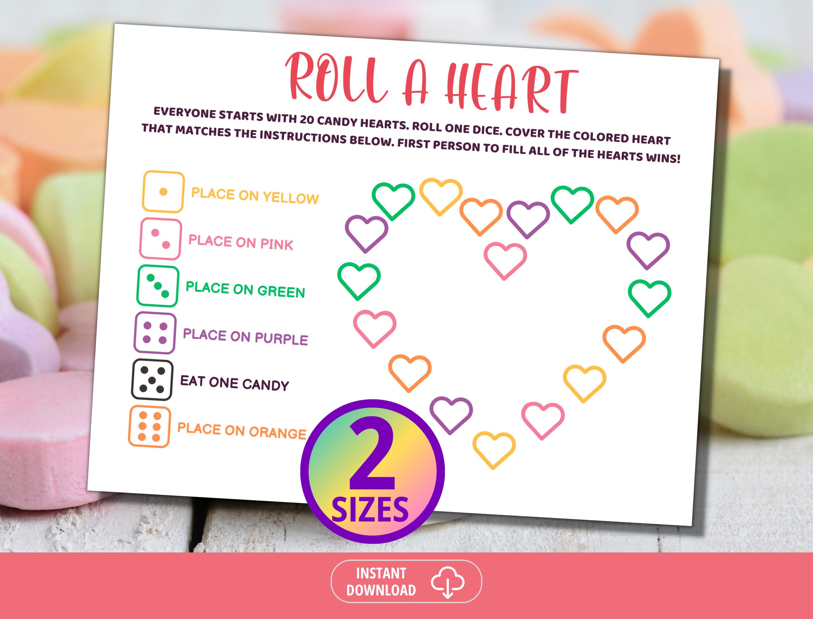 Valentines Roll a Heart Game, Valentine Party Game, Valentines Activity ...