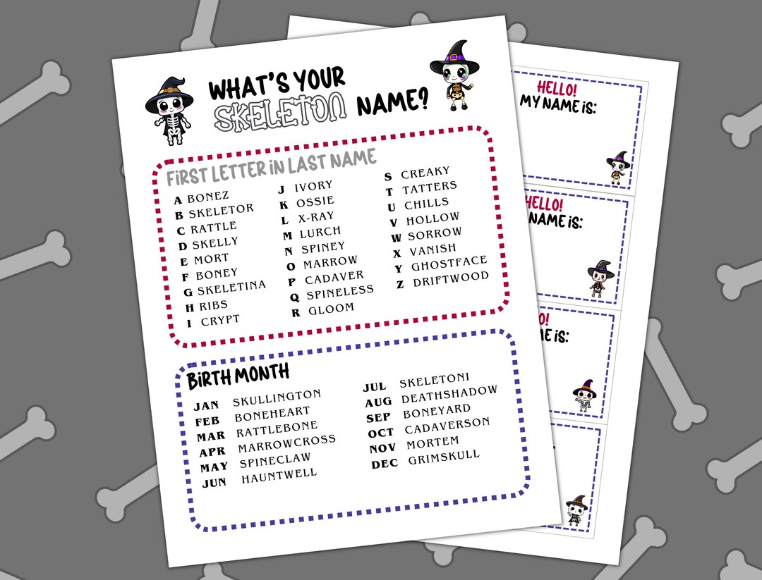 What's Your Skeleton Name Halloween Name Game Whats Your - Etsy