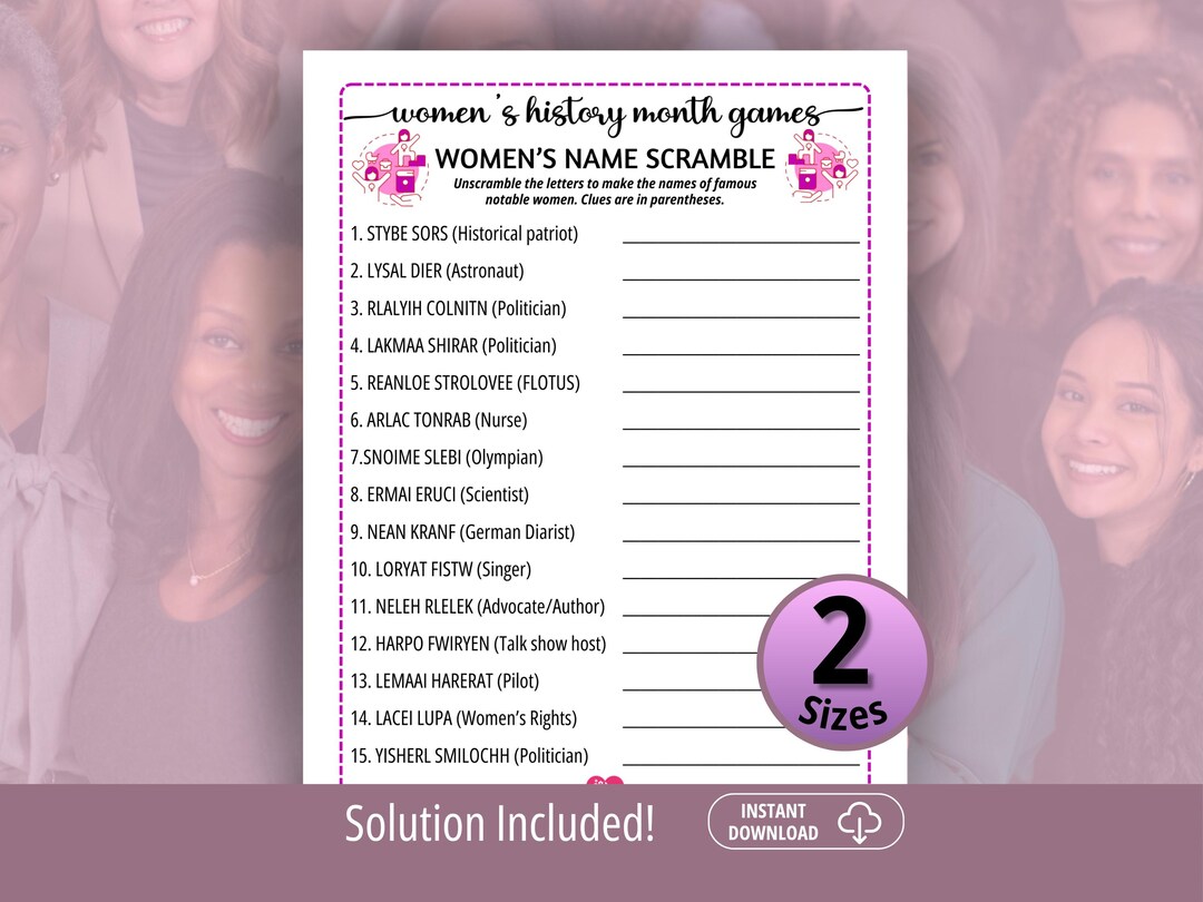 Famous Women Name Scramble, Word Scramble Game, Womens History Month ...