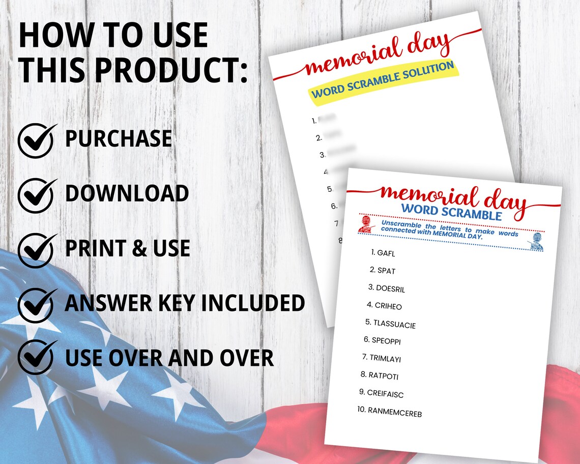 Memorial Day Word Scramble Game, Patriotic Word Game, Memorial Day ...