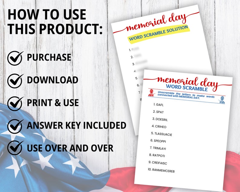 Memorial Day Word Scramble Game, Patriotic Word Game, Memorial Day ...