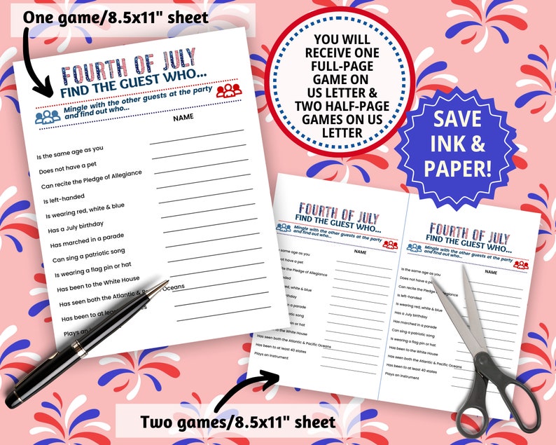 Find the Guest Game, 4th of July Game, Family Party Games, Patriotic ...