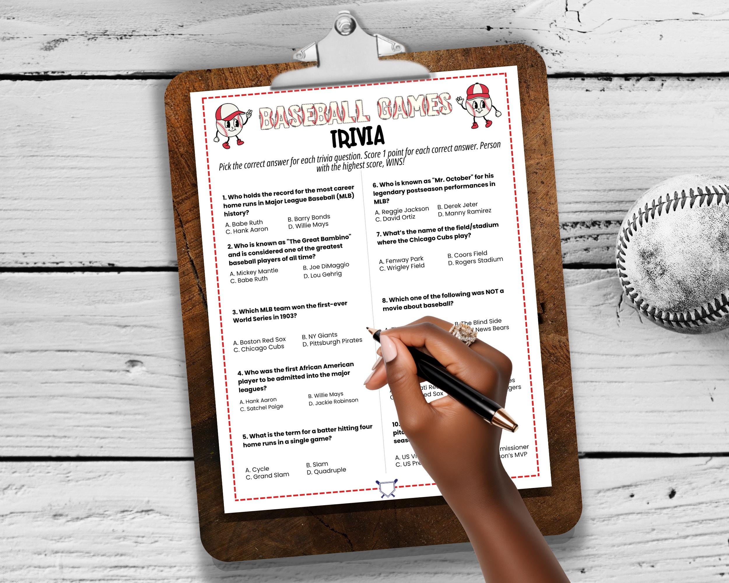 Baseball Trivia, Baseball Party Games, Family Game Night, Baseball ...