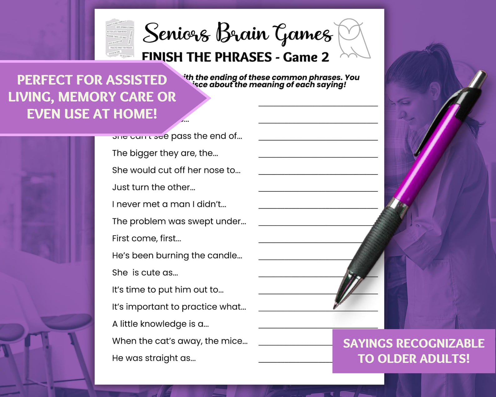 Finish the Phrase, Seniors Brain Games, Dementia Game, Dementia ...