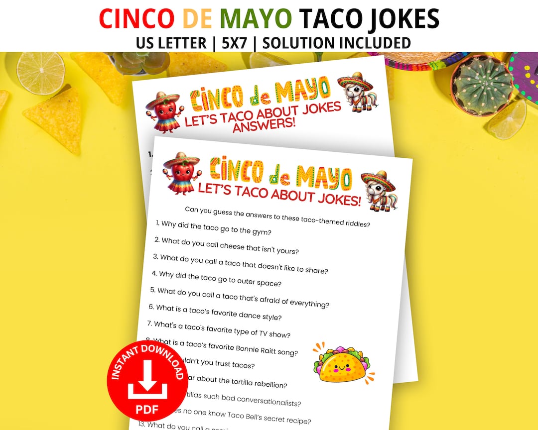 Taco Jokes, Cinco De Mayo Games, Family Game Night, Fiesta Trivia, Taco ...