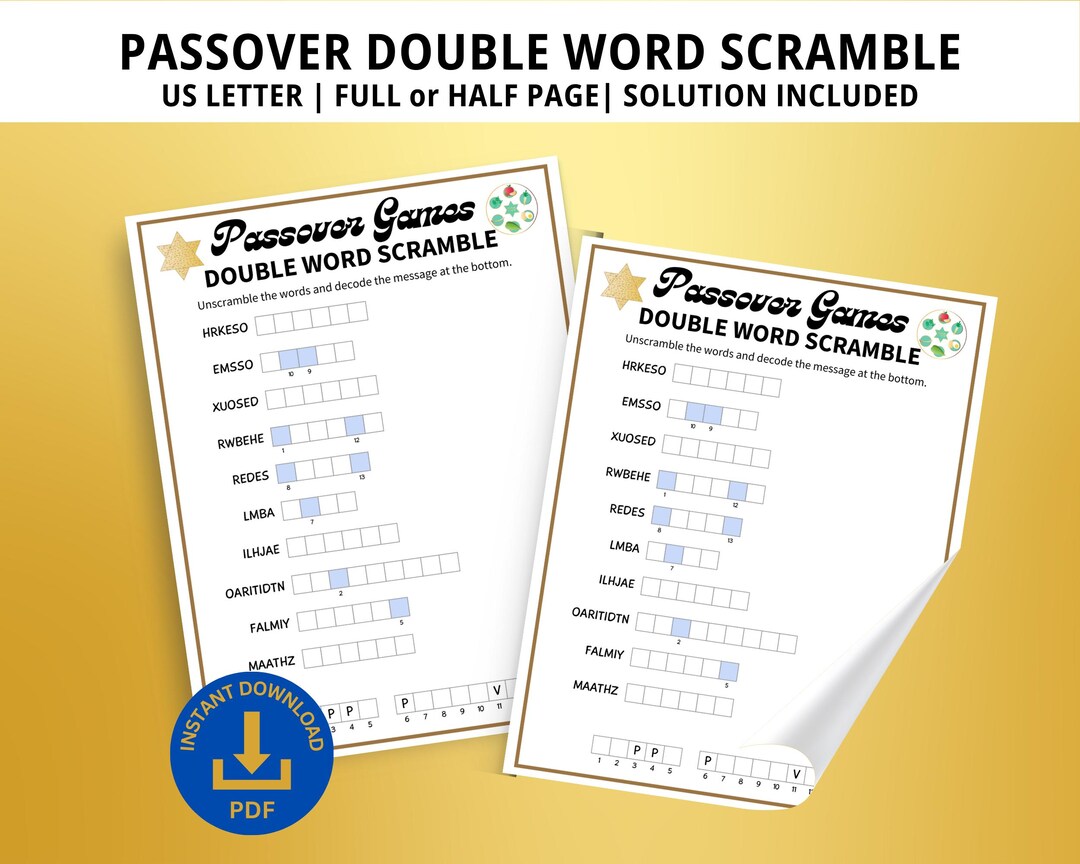 Passover Double Word Scramble, Passover Games, Jewish Games, Passover ...