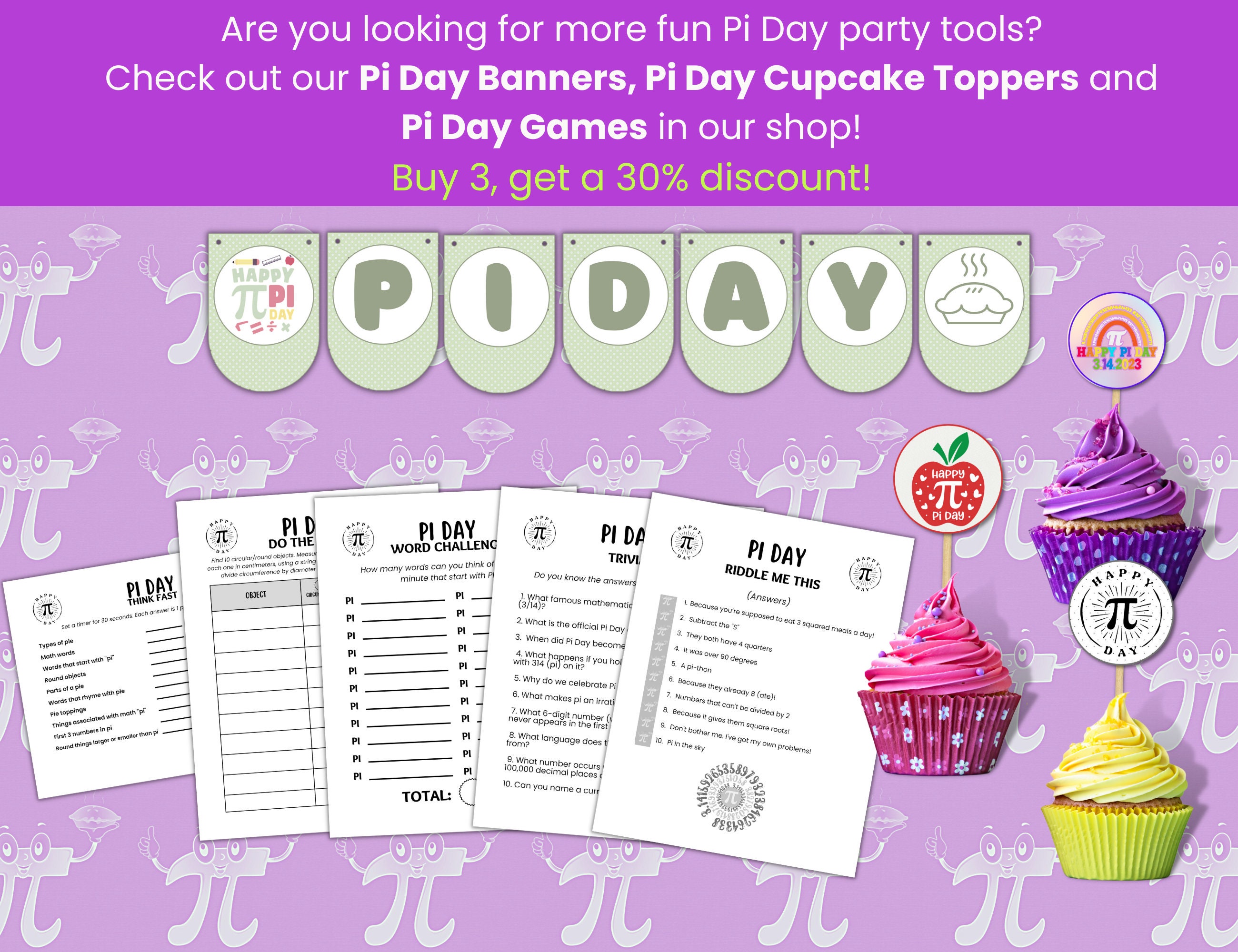 Pi Day Stickers, 3 Collections Bundle, Printable Stickers, Pi Day Decor ...