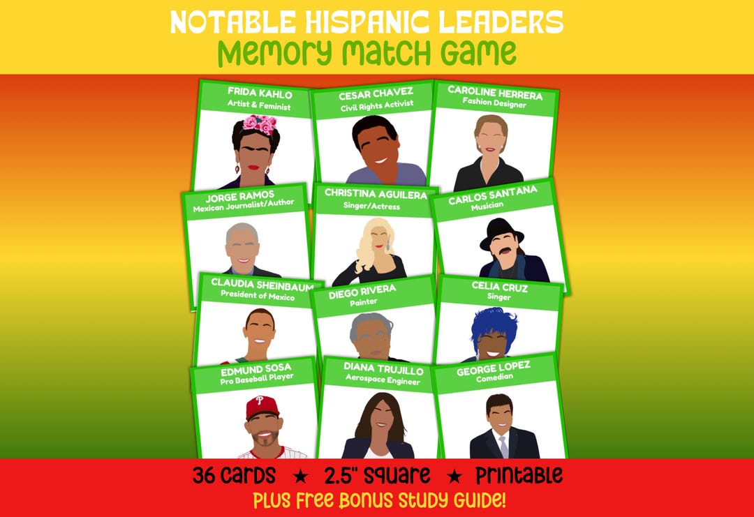 Hispanic Leaders, Matching Game, Memory Game, Memory Cards, Classroom ...