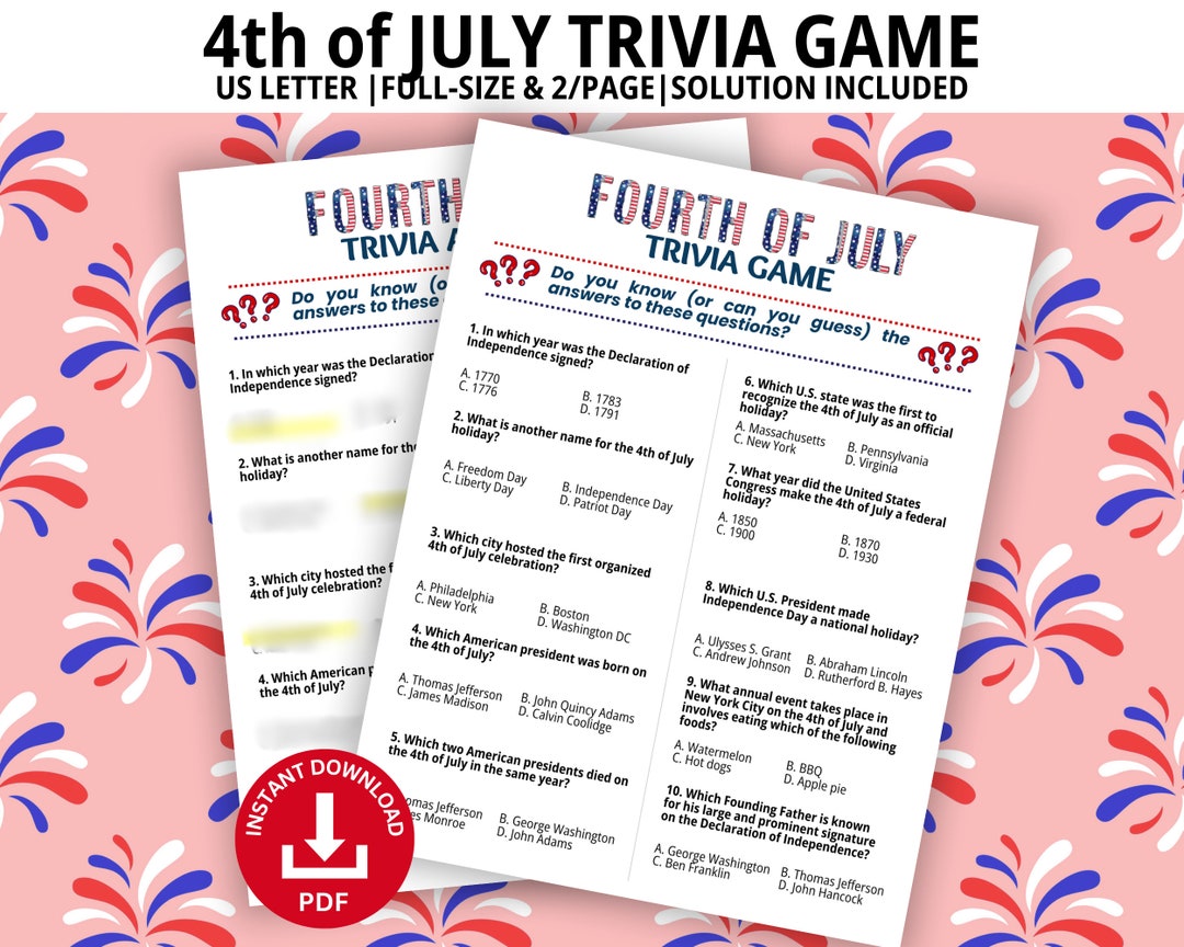 4th of July Trivia Game, Fourth of July Games, Group Games, Patriotic ...