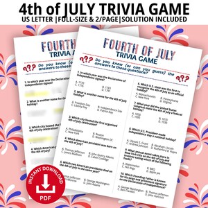 4th of July Trivia Game, Fourth of July Games, Group Games, Patriotic ...