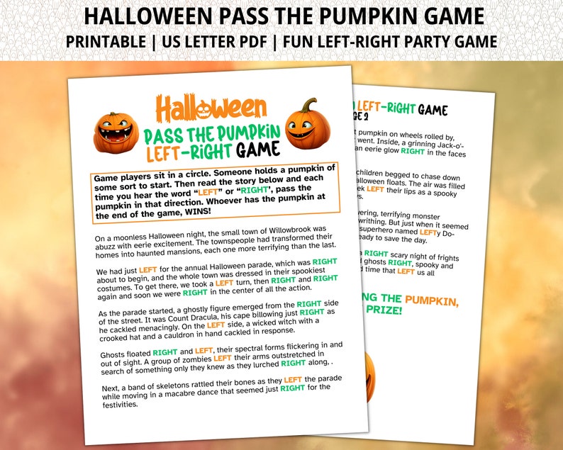 Pass the Pumpkin, Halloween Left Right Game, Pass the Gift Game ...