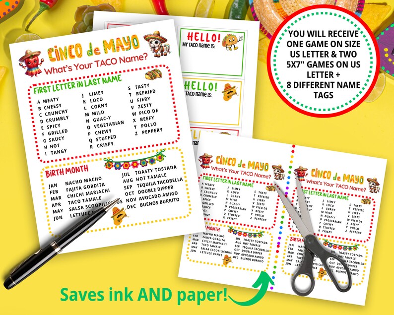 Whats Your Taco Name Game, Cinco De Mayo Games, Family Game Night ...