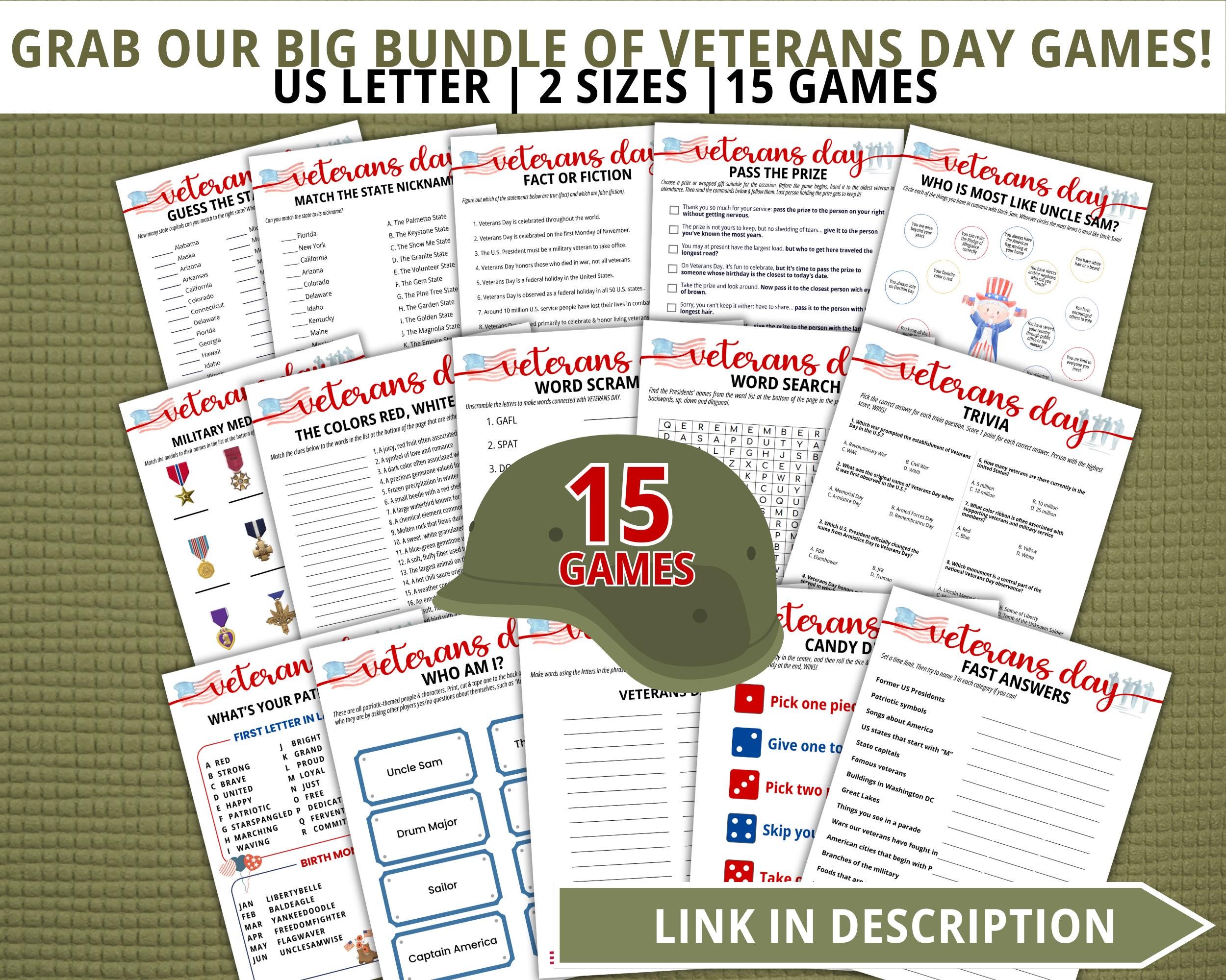 Veterans Day Candy Dice, Veterans Day Games, Veterans Day Trivia ...