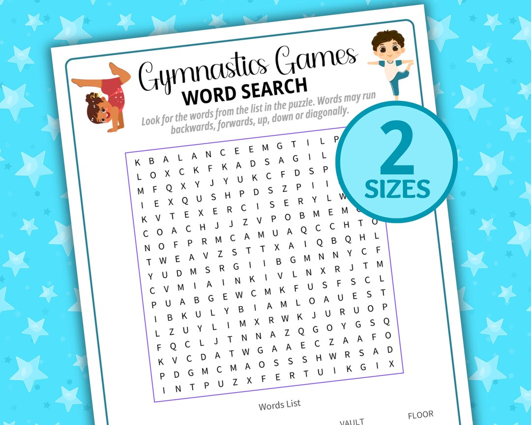 Word Search, Gymnastics Games, Gymnastics Party Games, Gymnastics ...