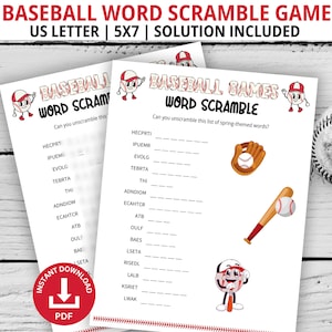 Baseball Word Scramble Game, Baseball Party Game, Family Game Night ...