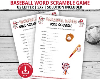 Baseball Word Scramble Game Printable - Etsy