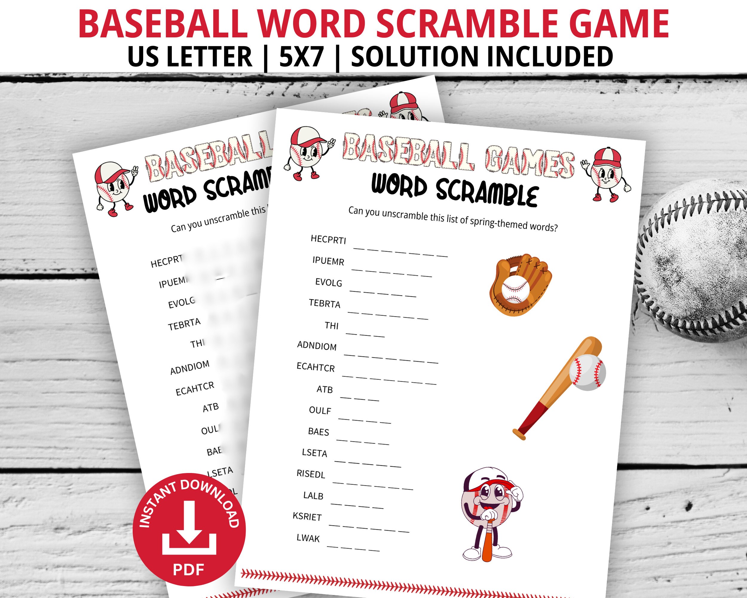 Baseball Word Scramble Game, Baseball Party Game, Family Game Night ...