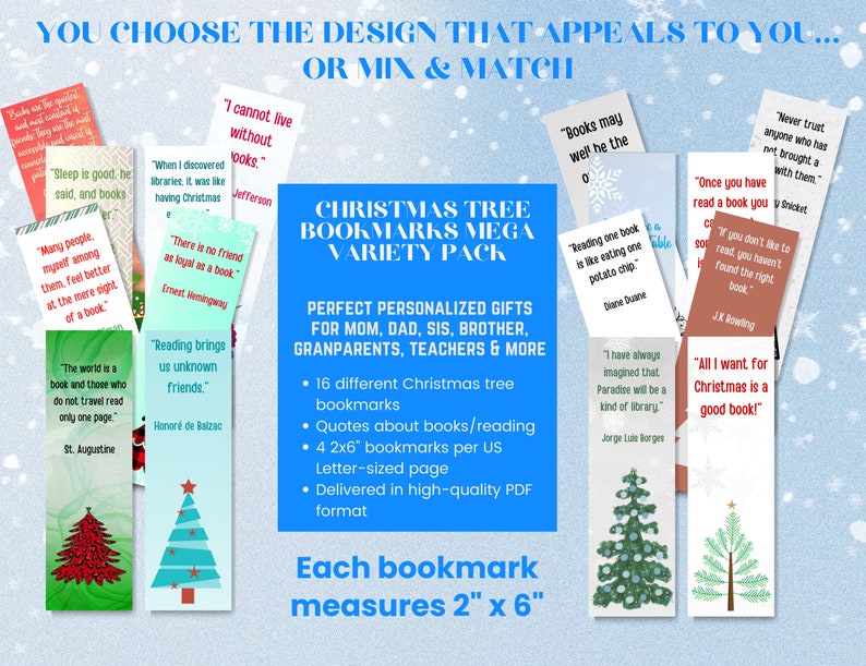 Printable Christmas Tree Bookmark Set Big MEGA Pack of 16 - Etsy