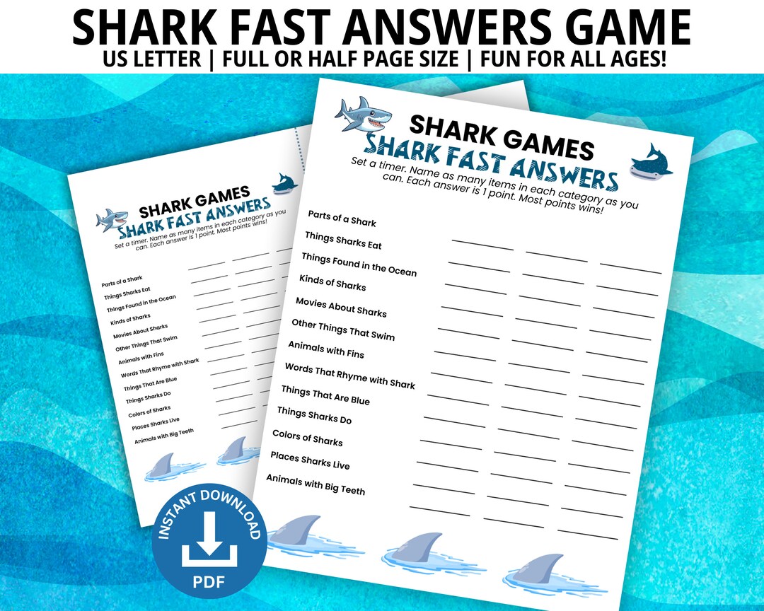 Shark Fast Answers Game, Shark Games, Shark Birthday Party, Birthday ...